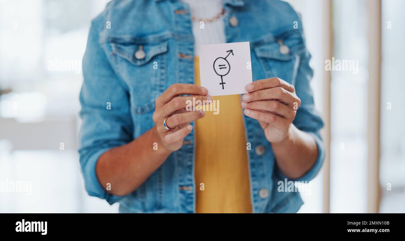 Gender equality, pay gap and woman with a sign in the office with a ...