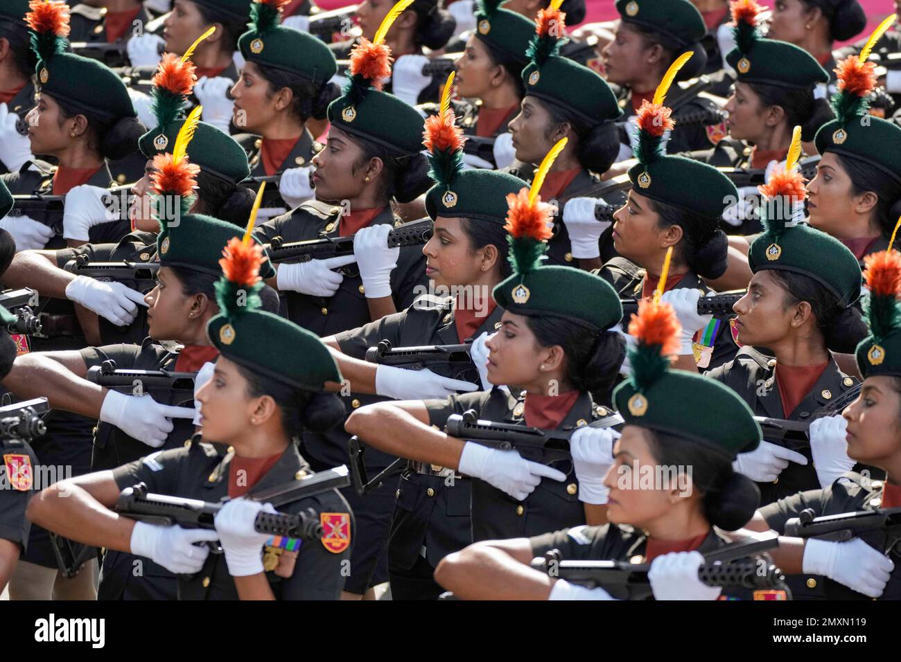 Sri Lanka army women's corp soldiers march during the 75th Independence ...