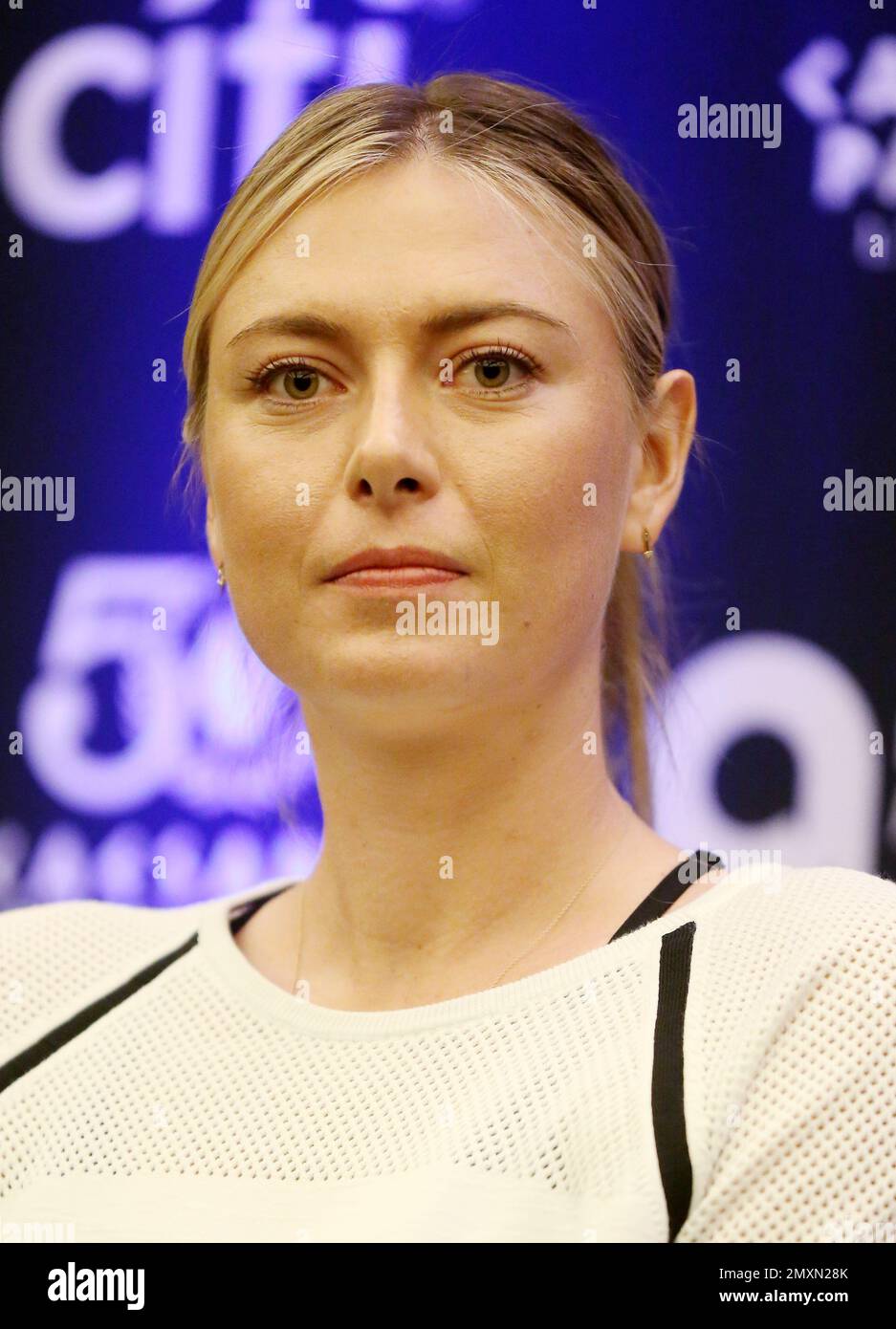 Maria Sharapova speaks to members of the media prior to a World Team ...