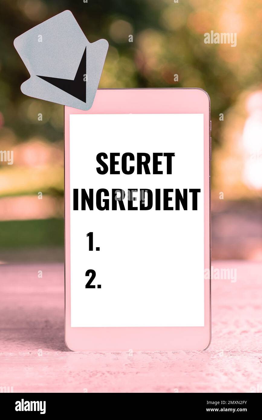 Writing displaying text Secret Ingredient. Concept meaning special ...