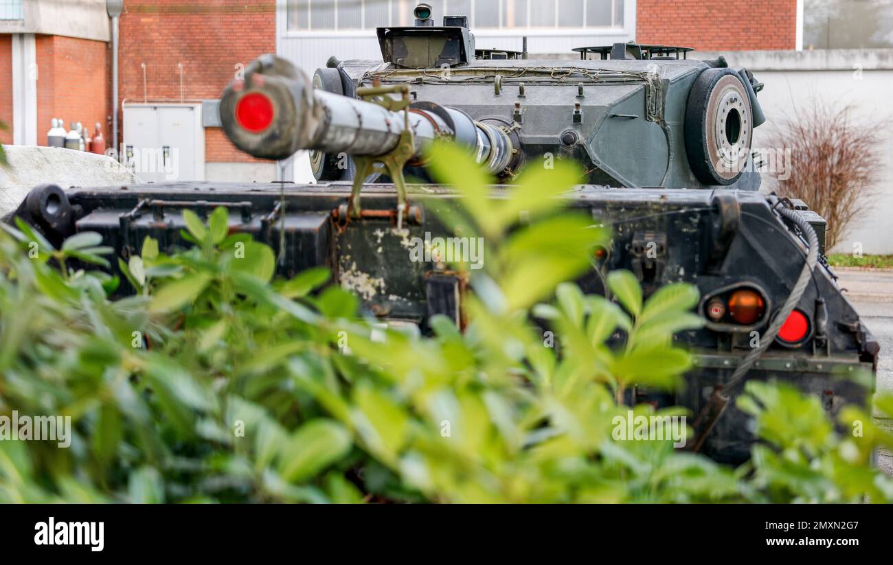 Flensburg, Germany. 04th Feb, 2023. A Leopard 1 main battle tank stands ...
