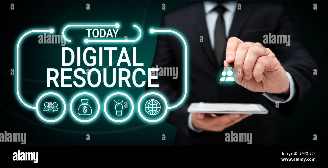 Text caption presenting Digital Resource. Internet Concept content that distributed digitally ...