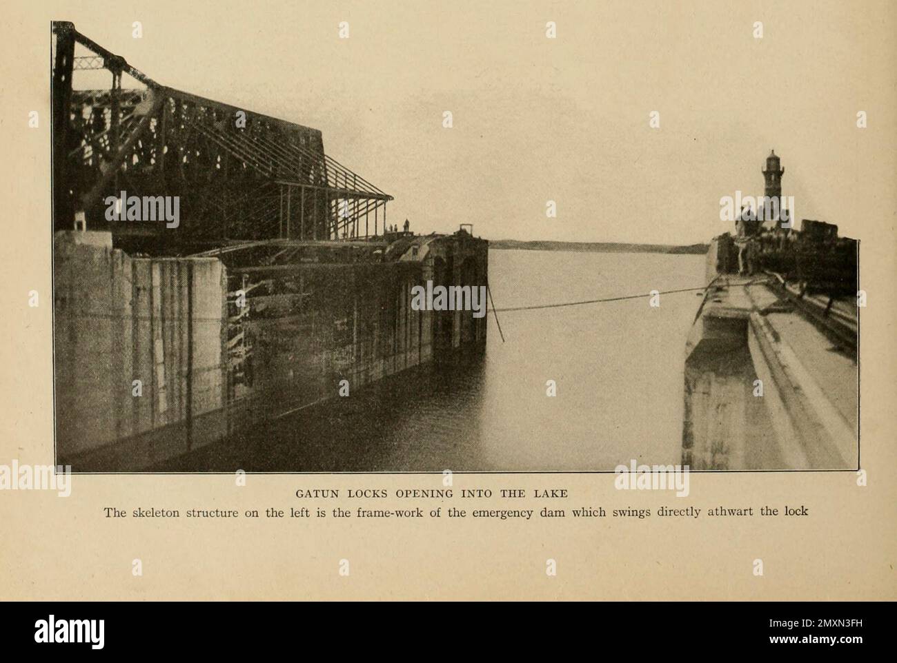 Gatun Locks Opening into the Lake The skeleton structure on the left is ...