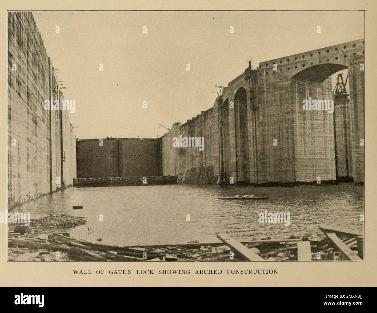Wall of Gatun Lock Showing Arched Construction from the book Panama and ...