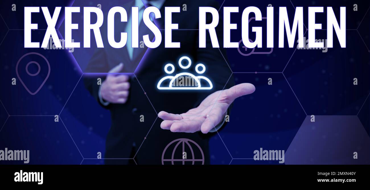 Text caption presenting Exercise Regimen. Concept meaning move body ...