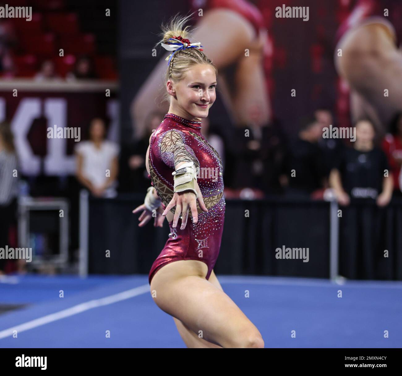 Norman, OK, USA. 3rd Feb, 2023. Oklahoma's Bell Johnson performs her ...