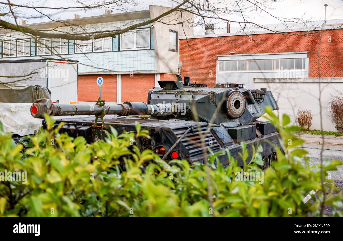 Flensburg, Germany. 04th Feb, 2023. A Leopard 1 main battle tank stands ...