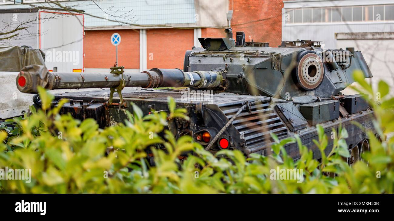 Flensburg, Germany. 04th Feb, 2023. A Leopard 1 main battle tank stands ...