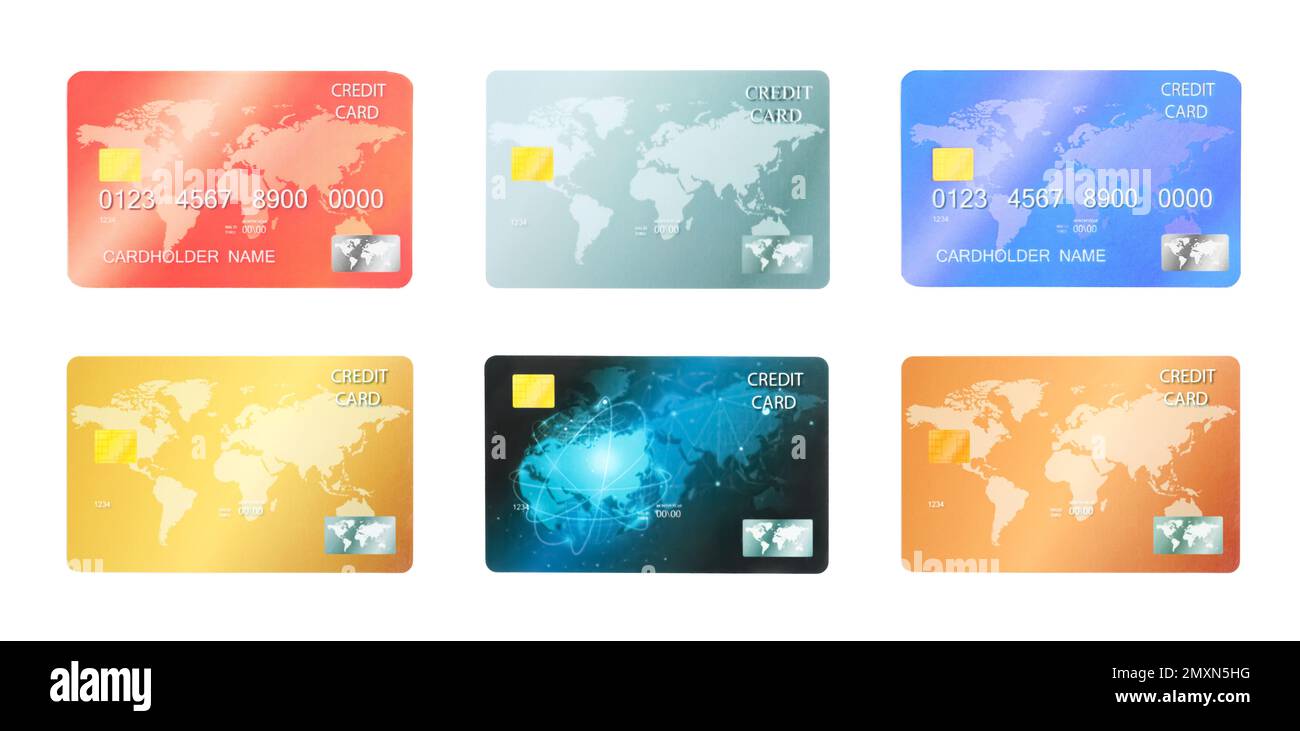 Set of modern credit cards on white background. Banner design Stock ...