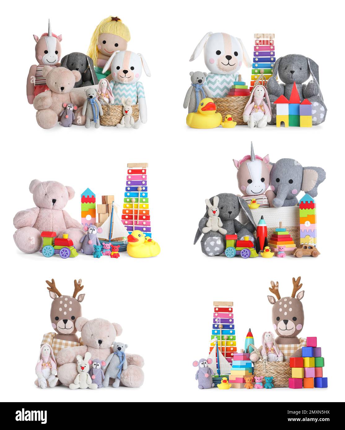 Set of different toys for kids on white background Stock Photo - Alamy