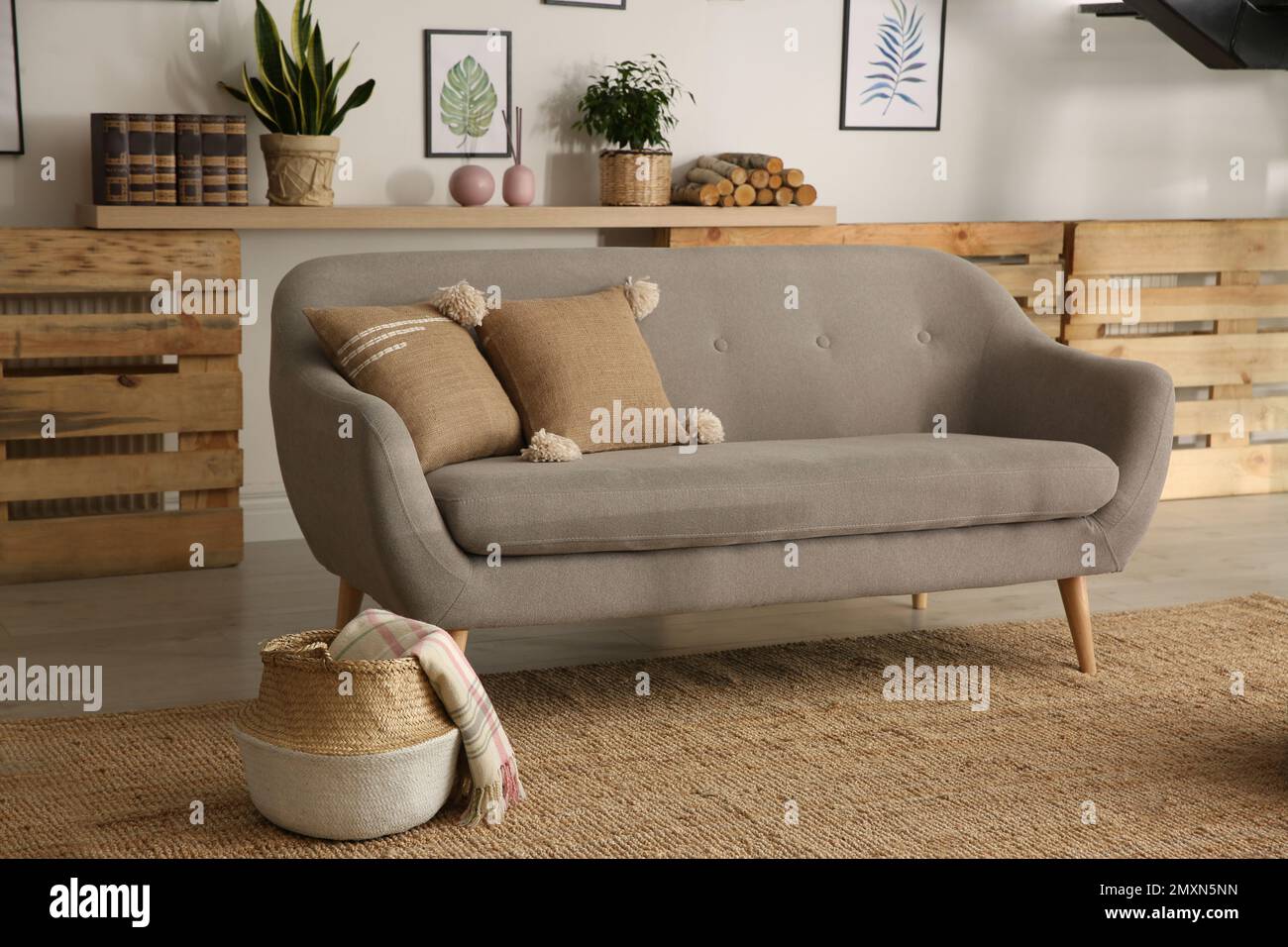 Modern comfortable sofa in stylish living room interior Stock Photo - Alamy