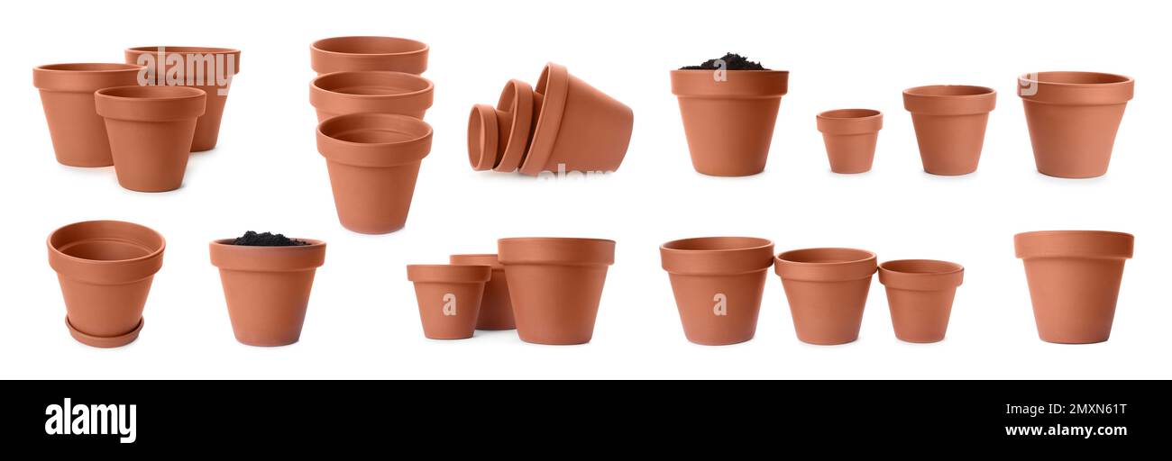 Set of flower pots on white background. Banner design Stock Photo - Alamy