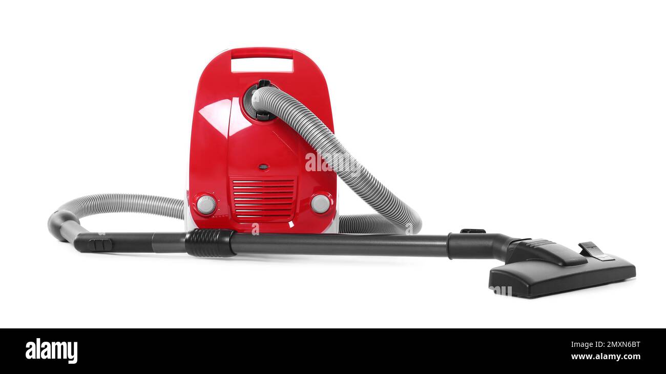 Modern red vacuum cleaner isolated on white Stock Photo - Alamy