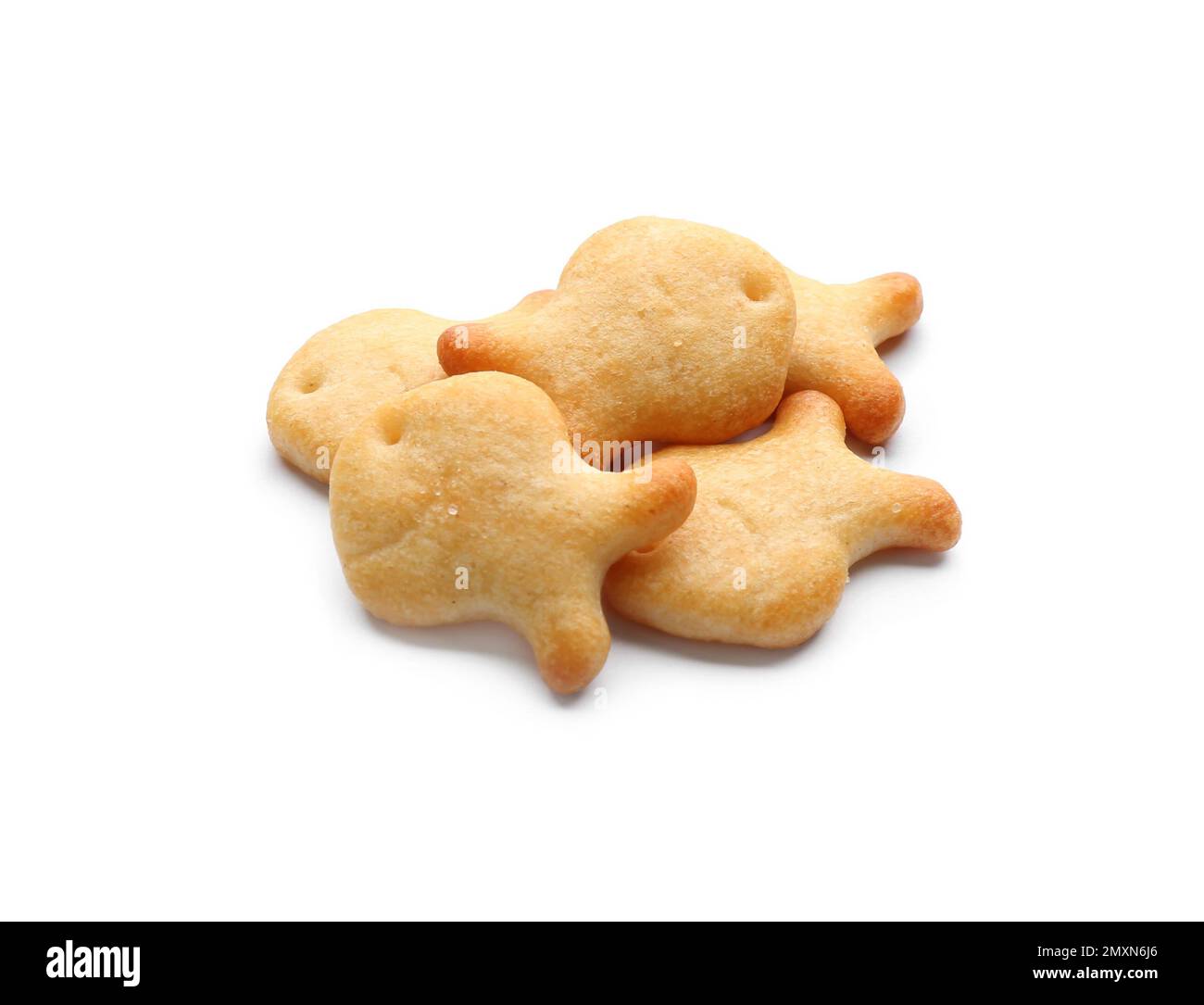 Delicious crispy goldfish crackers on white background Stock Photo - Alamy