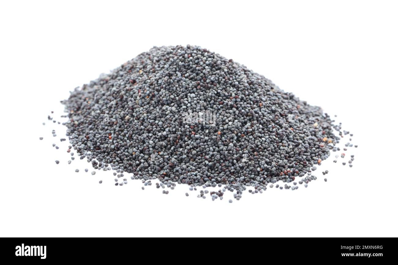 Pile of poppy seeds on white background Stock Photo - Alamy