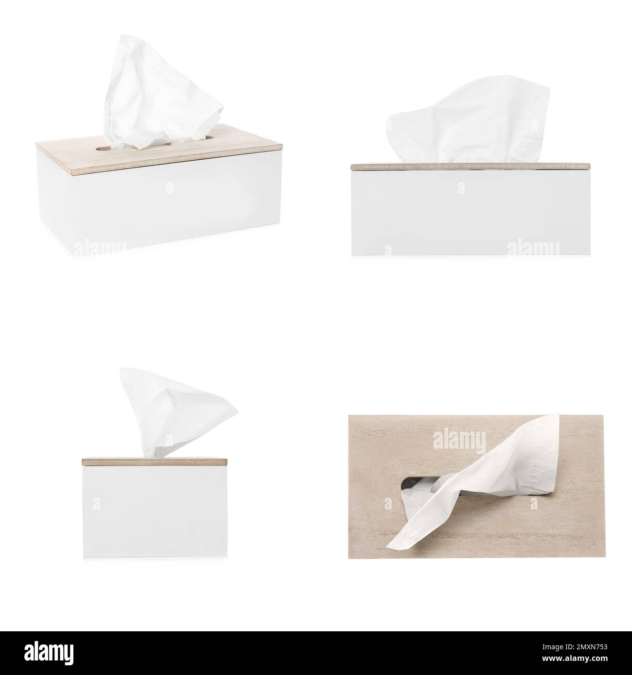 Set with paper tissues on white background Stock Photo - Alamy