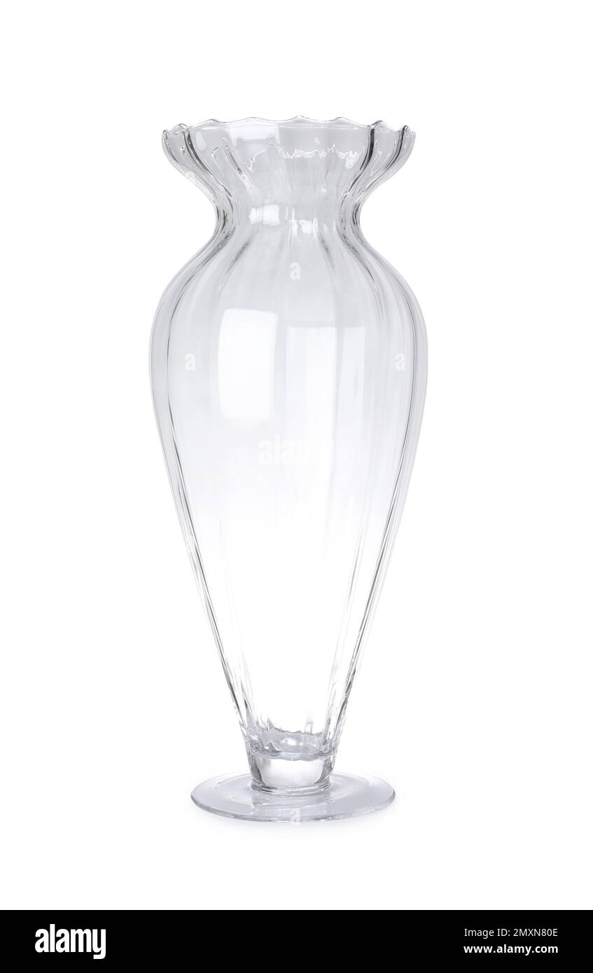 Stylish empty glass vase isolated on white Stock Photo - Alamy
