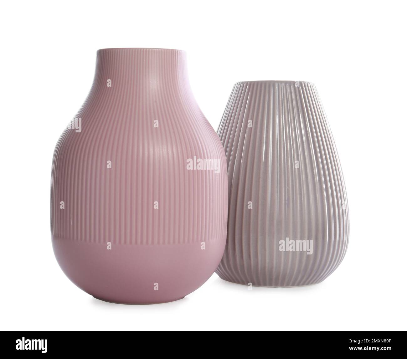 Stylish empty ceramic vases isolated on white Stock Photo - Alamy