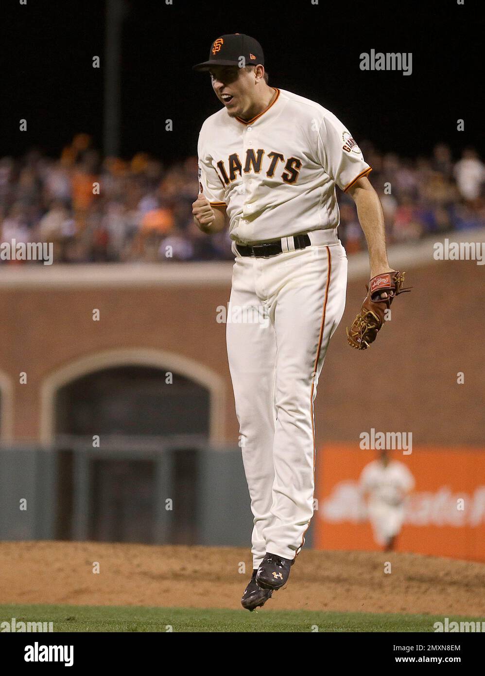 San Francisco Giants pitcher Derek Law reacts after striking out ...