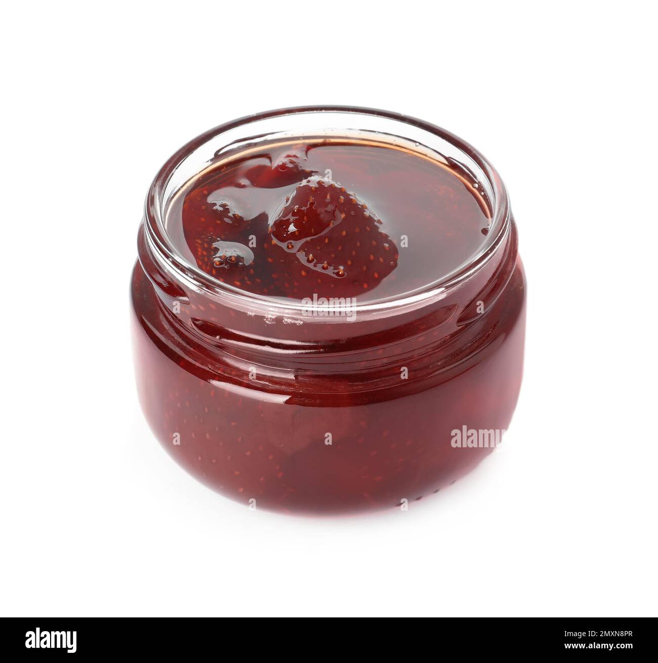 Delicious pickled strawberry jam in glass jar isolated on white Stock ...