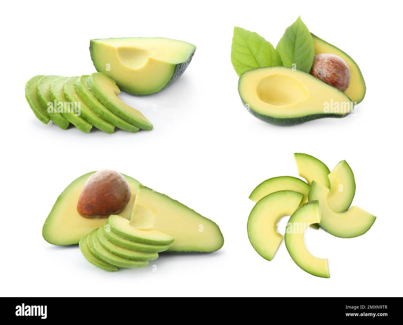Set of cut avocados on white background Stock Photo - Alamy