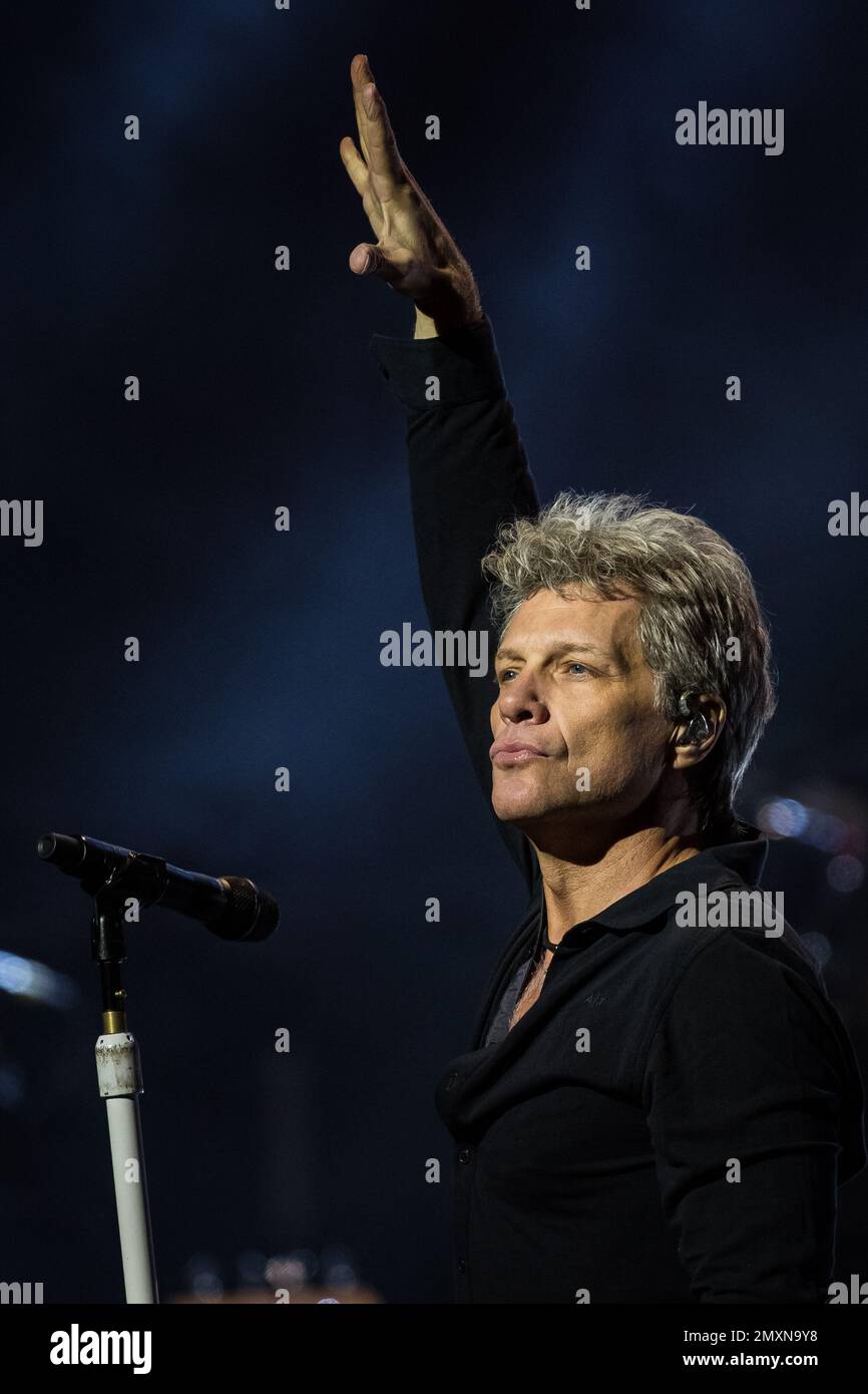 Singer Jon Bon Jovi performs with the rock band Bon Jovi on stage at ...