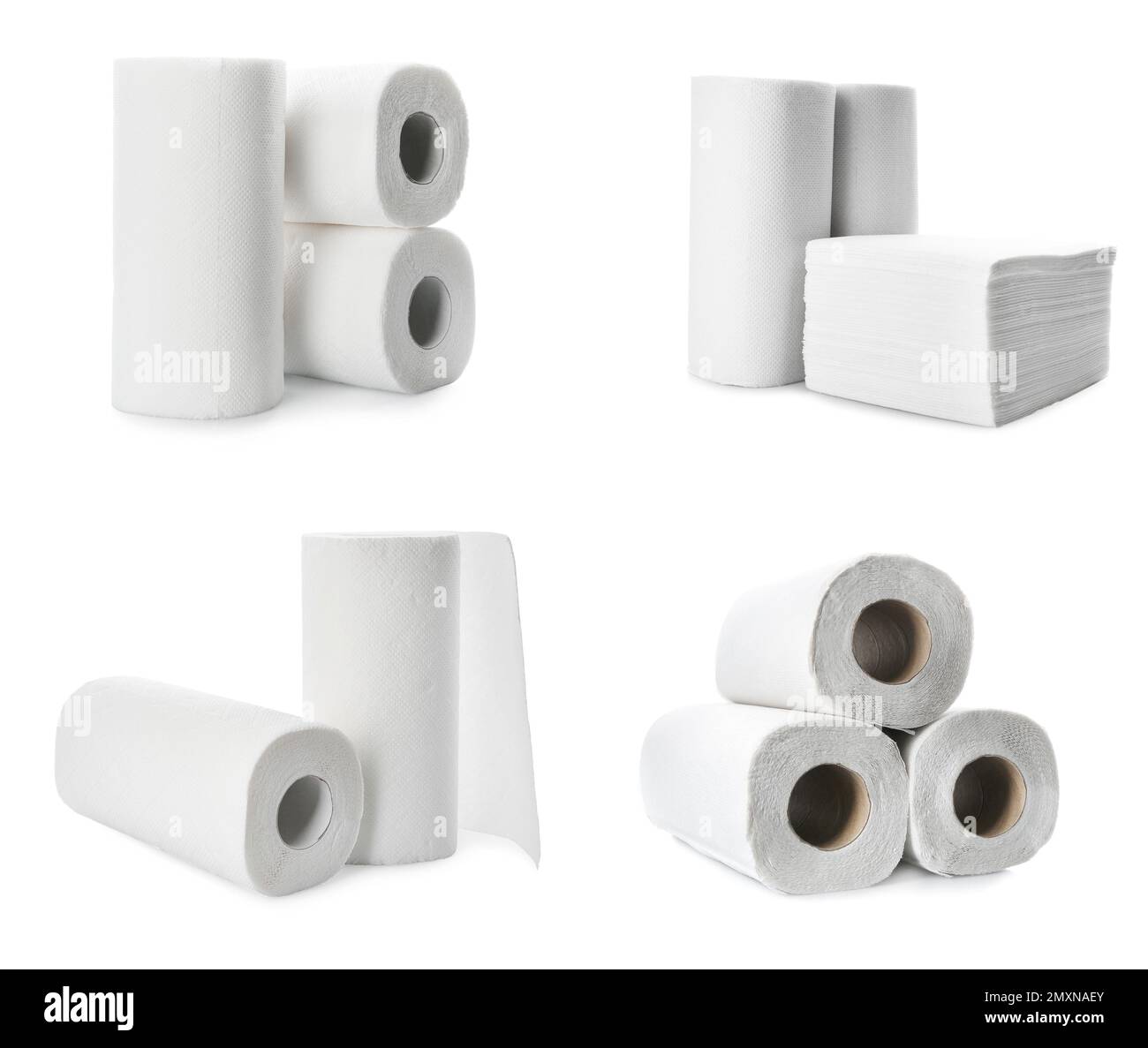 Set with rolls of paper tissues isolated on white Stock Photo - Alamy