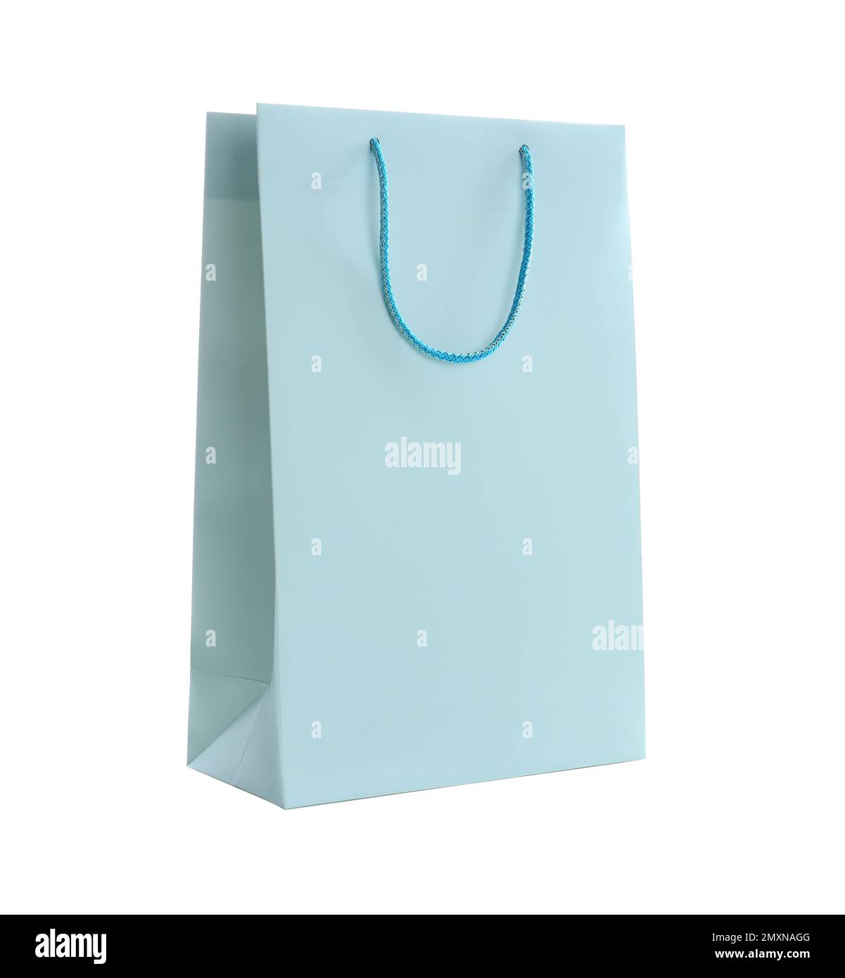 Light blue paper shopping bag isolated on white Stock Photo - Alamy