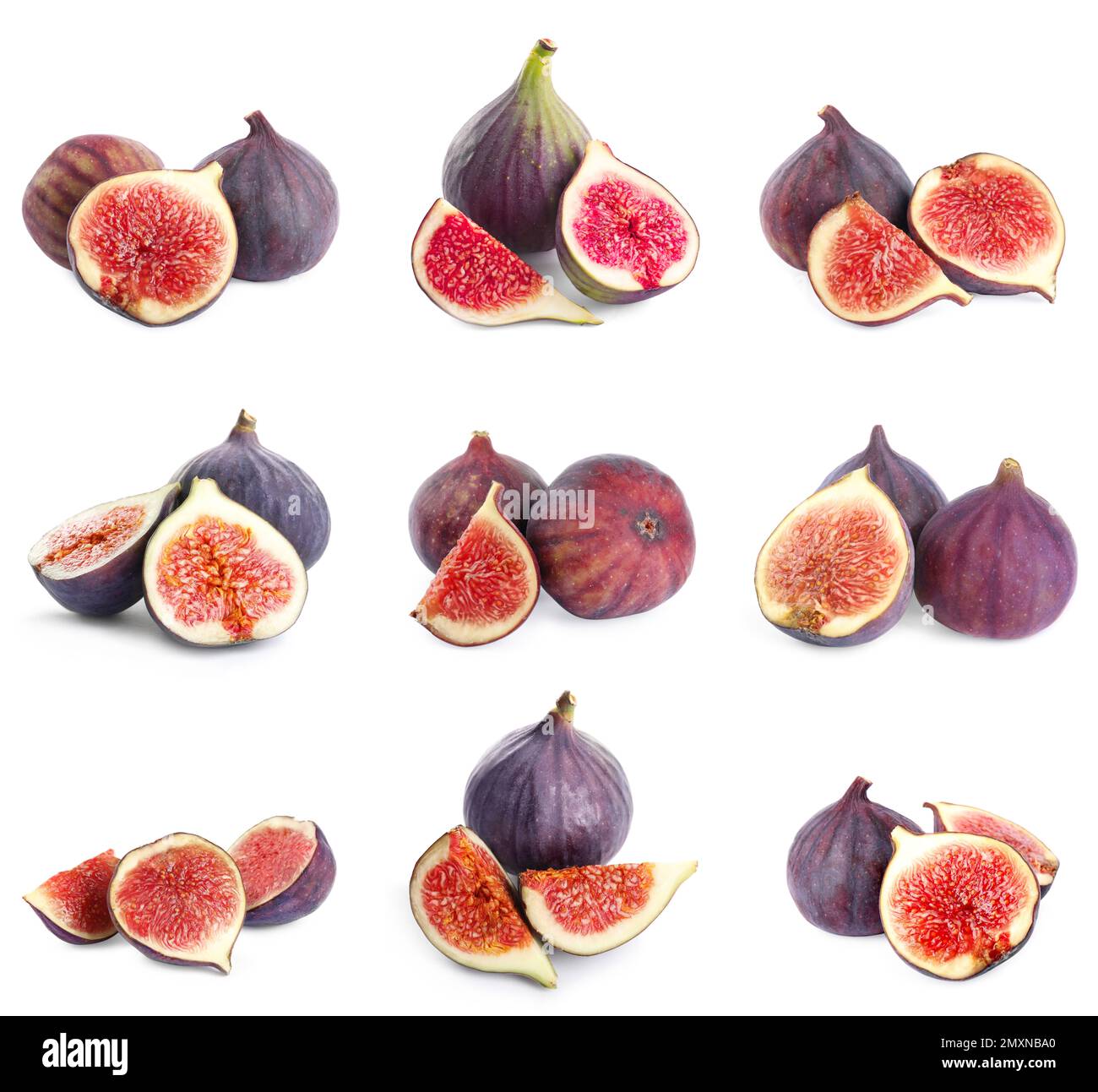 Set of cut and whole figs on white background Stock Photo - Alamy