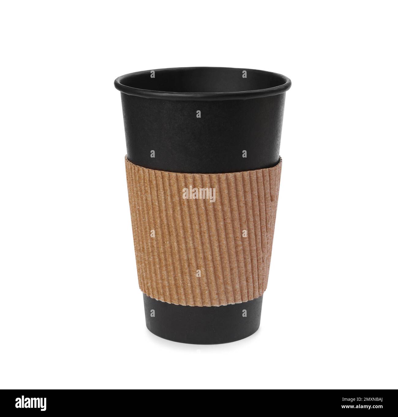 Takeaway paper coffee cup with cardboard sleeve isolated on white Stock ...