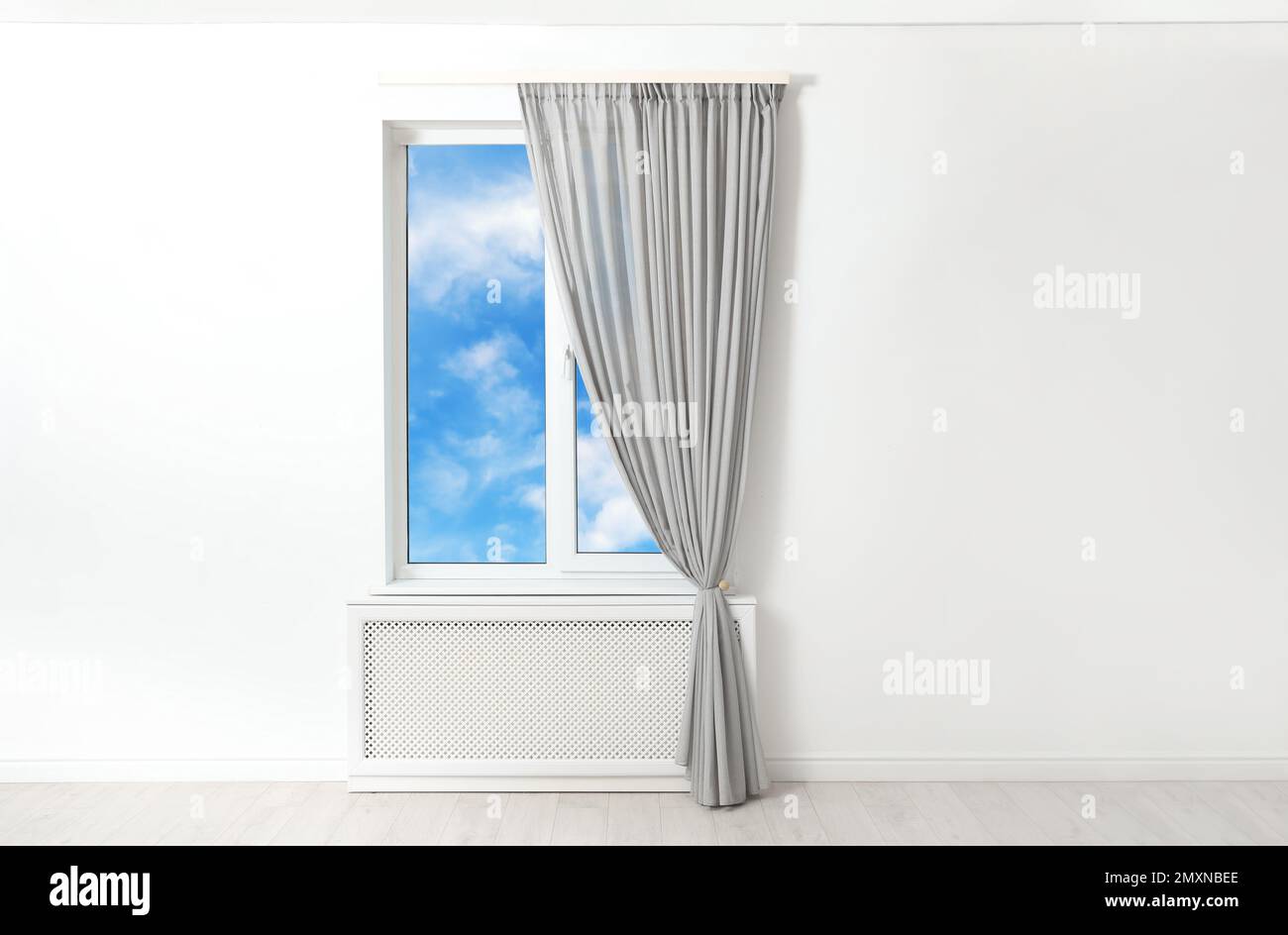 Beautiful view on blue sky with clouds through window in room Stock ...