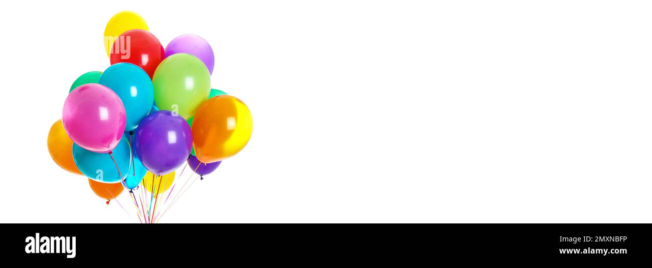 Bunch of colorful balloons on white background. Banner design Stock ...