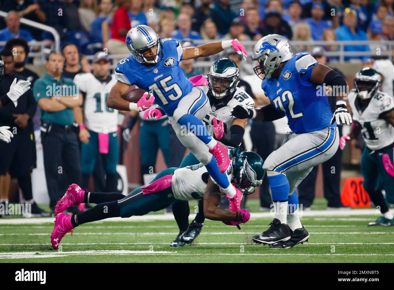 Detroit Lions wide receiver Golden Tate (15) leaps over Philadelphia ...