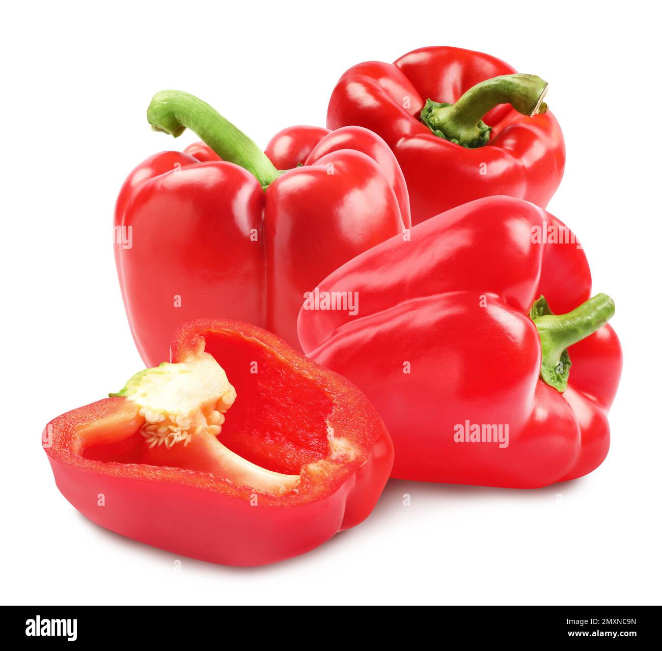 Fresh cut and while red bell peppers on white background Stock Photo ...