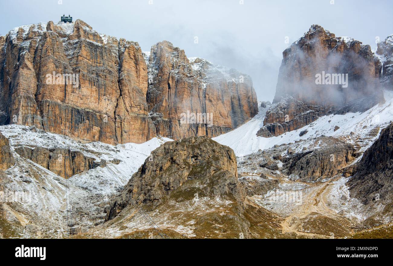 the spring fog on the Pordoi Pass at over 2200 meters above sea level ...