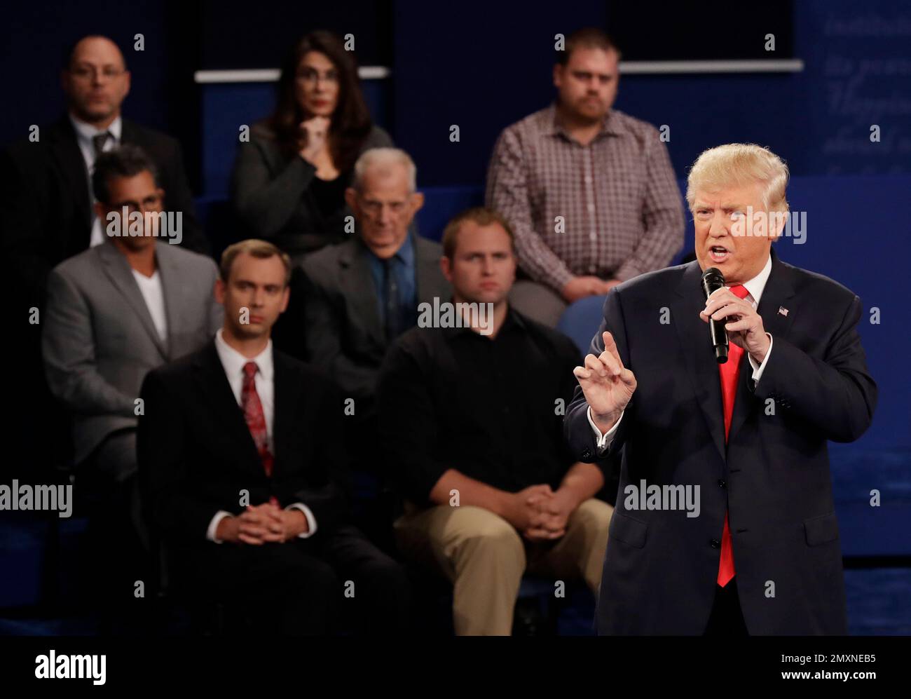 Republican presidential nominee Donald Trump speaks during the second ...
