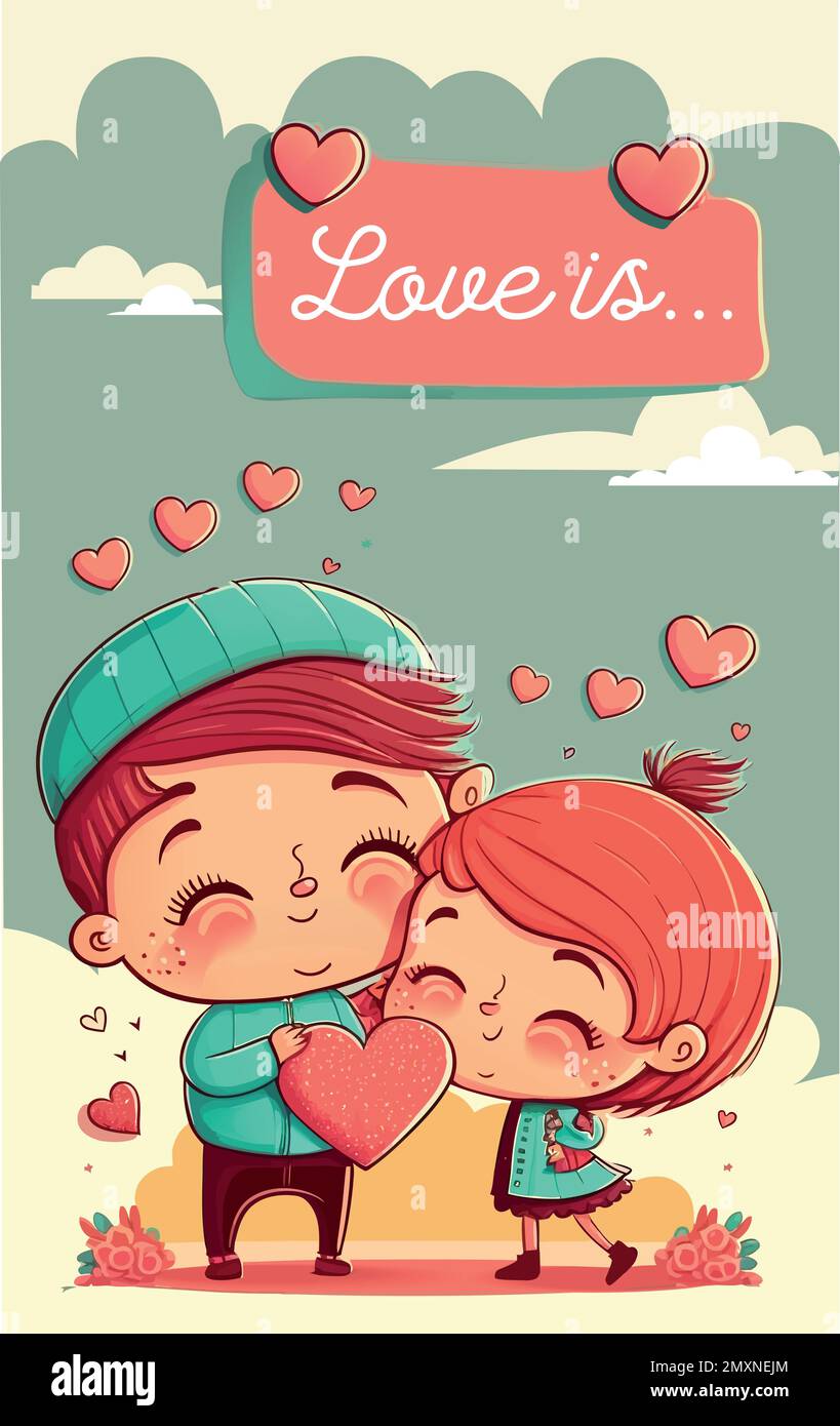 Illustration of cartoon couple in valentine day. Love, love story ...