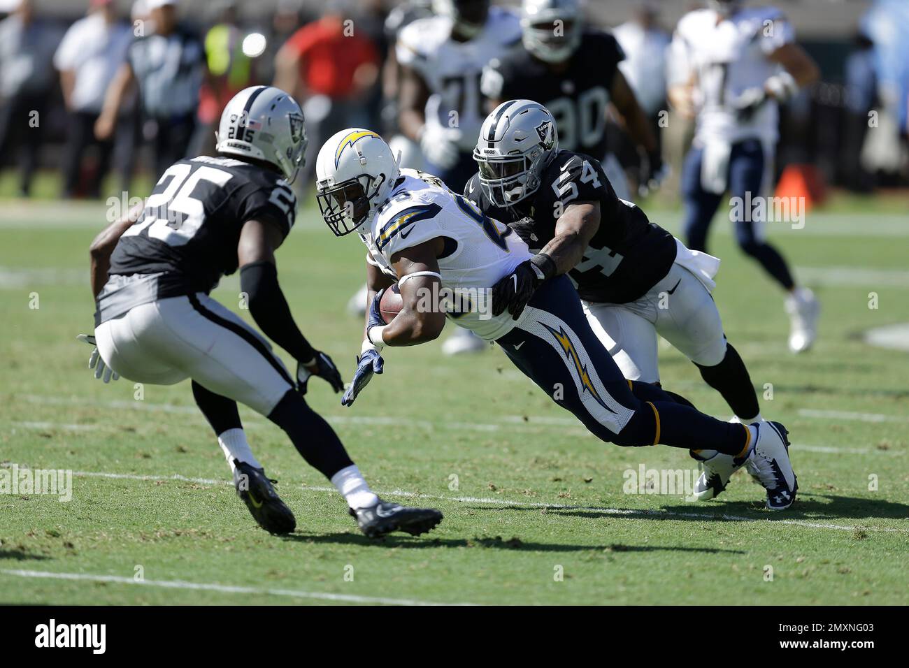 San Diego Chargers tight end Antonio Gates (85) is tackled by Oakland ...