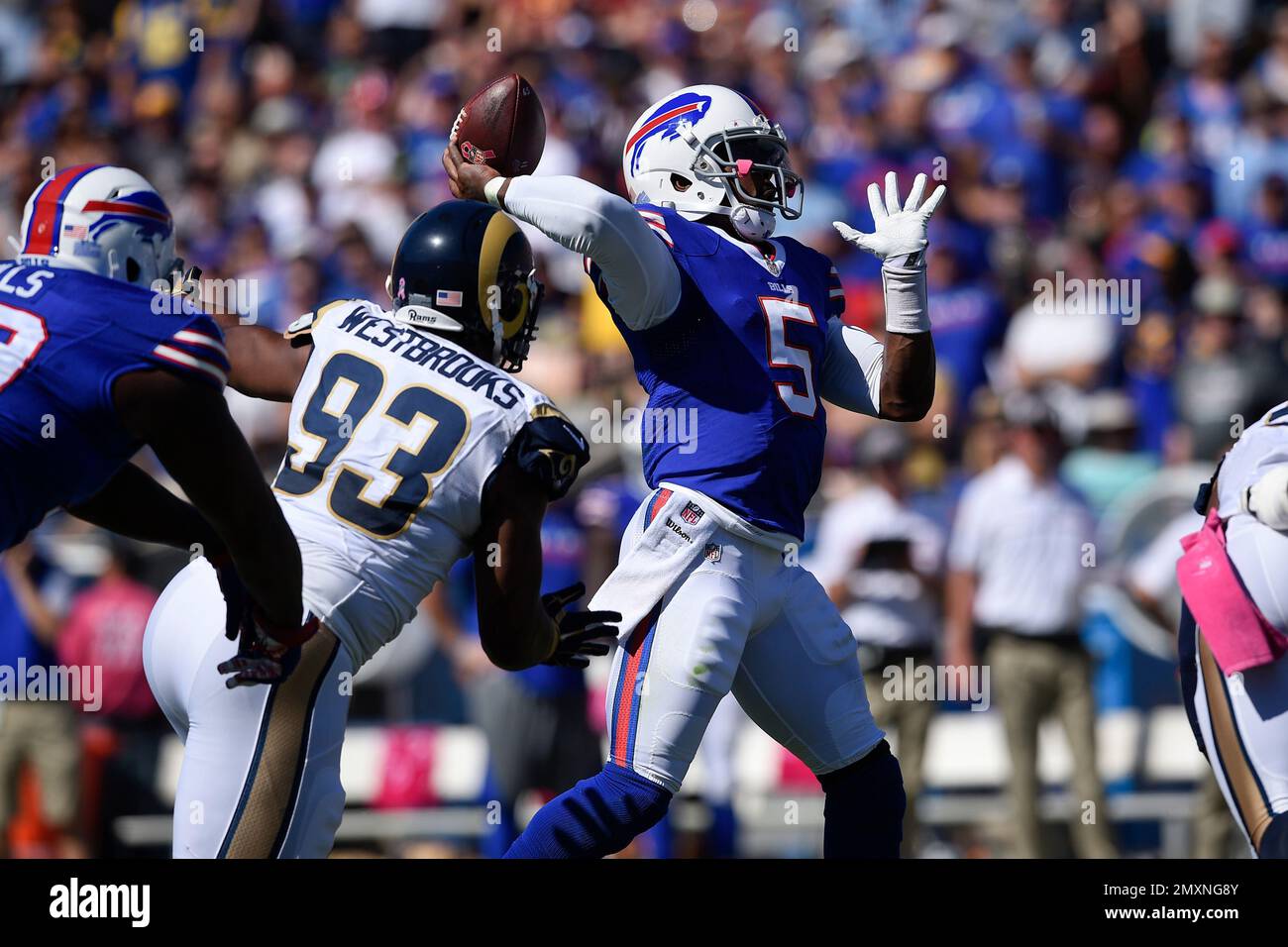 Buffalo Bills quarterback Tyrod Taylor throws a pass during the first ...