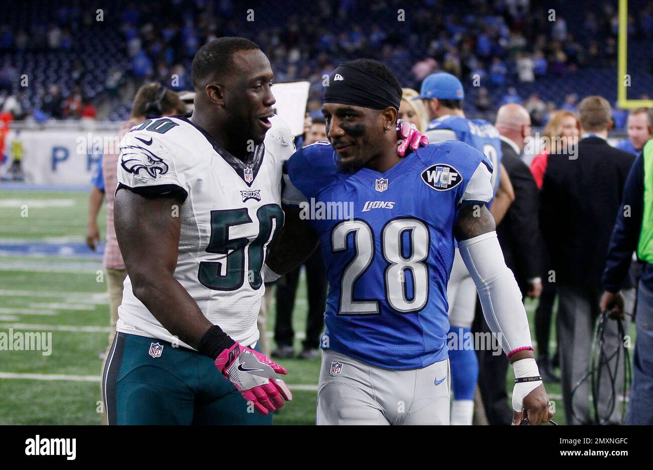 Philadelphia Eagles defensive end Alex McCalister (50) and Detroit ...