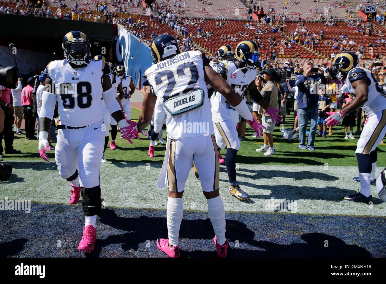 Los Angeles Rams cornerback Trumaine Johnson (22) greets players before ...