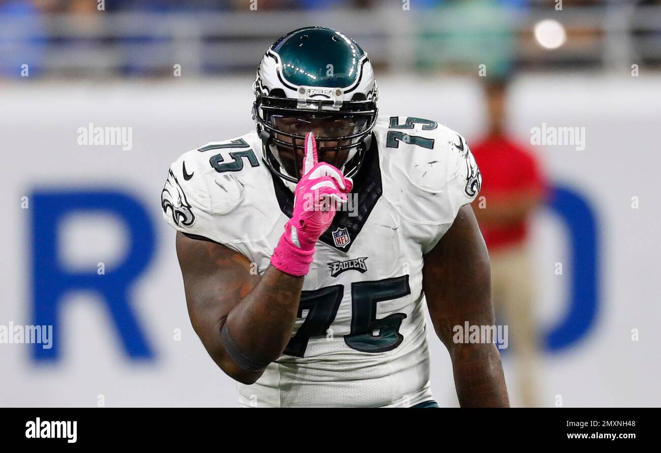Philadelphia Eagles defensive end Vinny Curry (75) gestures after a ...