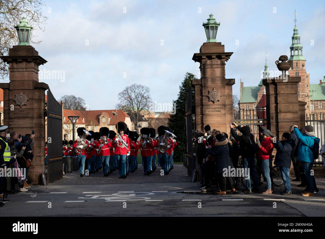 Changing of the Danish Royal Guards with marching band, Rosenborg ...