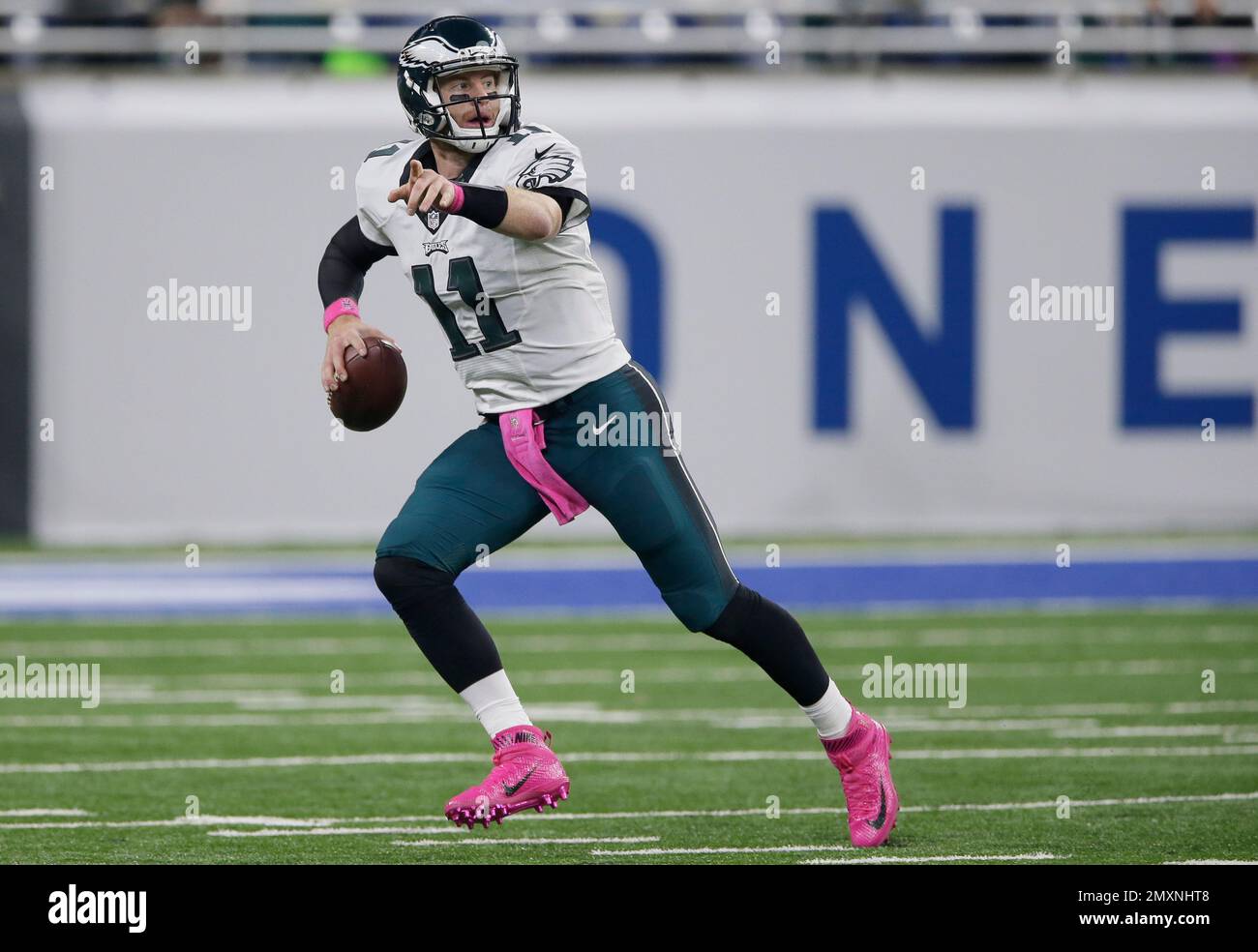 Philadelphia Eagles quarterback Carson Wentz scrambles during the first ...