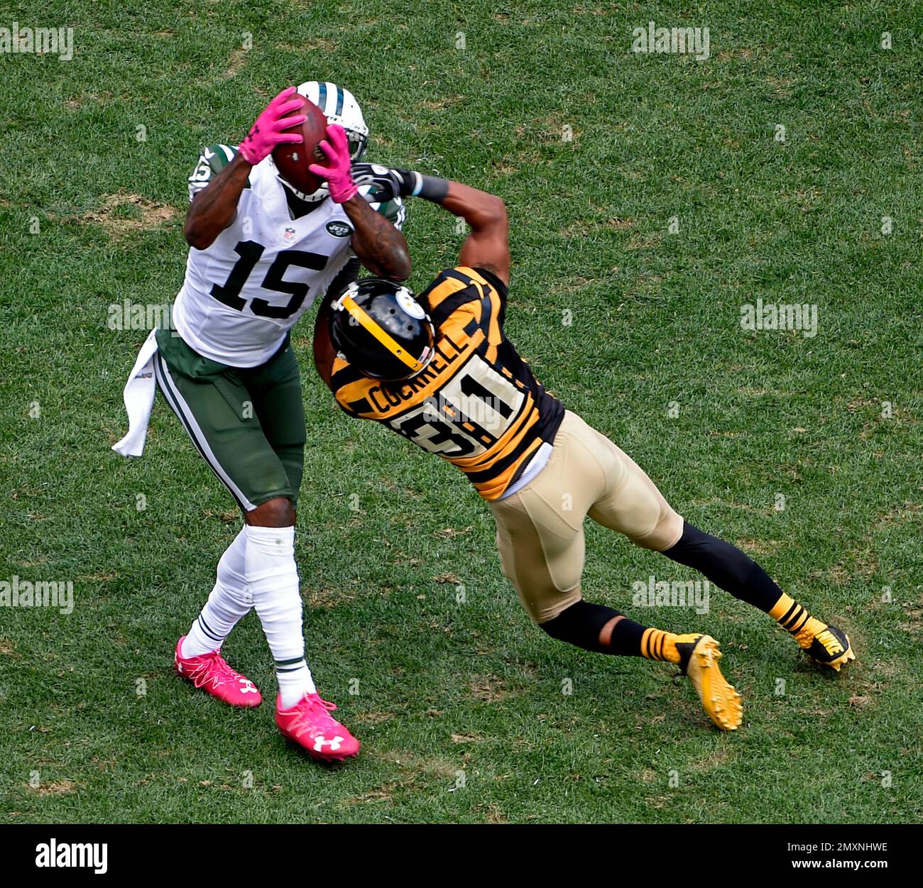 New York Jets wide receiver Brandon Marshall (15) catches a touchdown ...