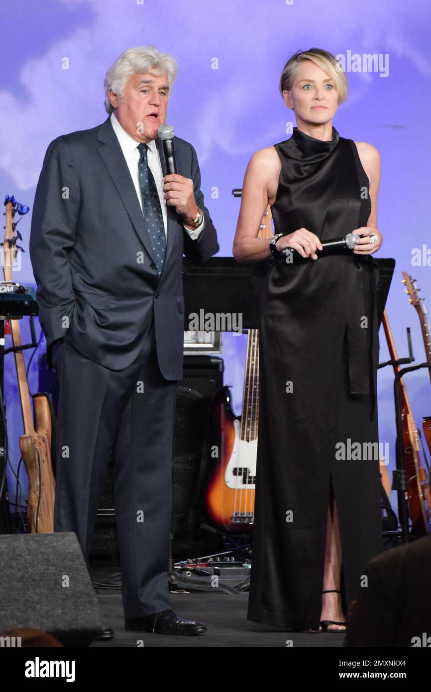 Jay Leno, left, and Sharon Stone are seen onstage at the 2016 Carousel ...