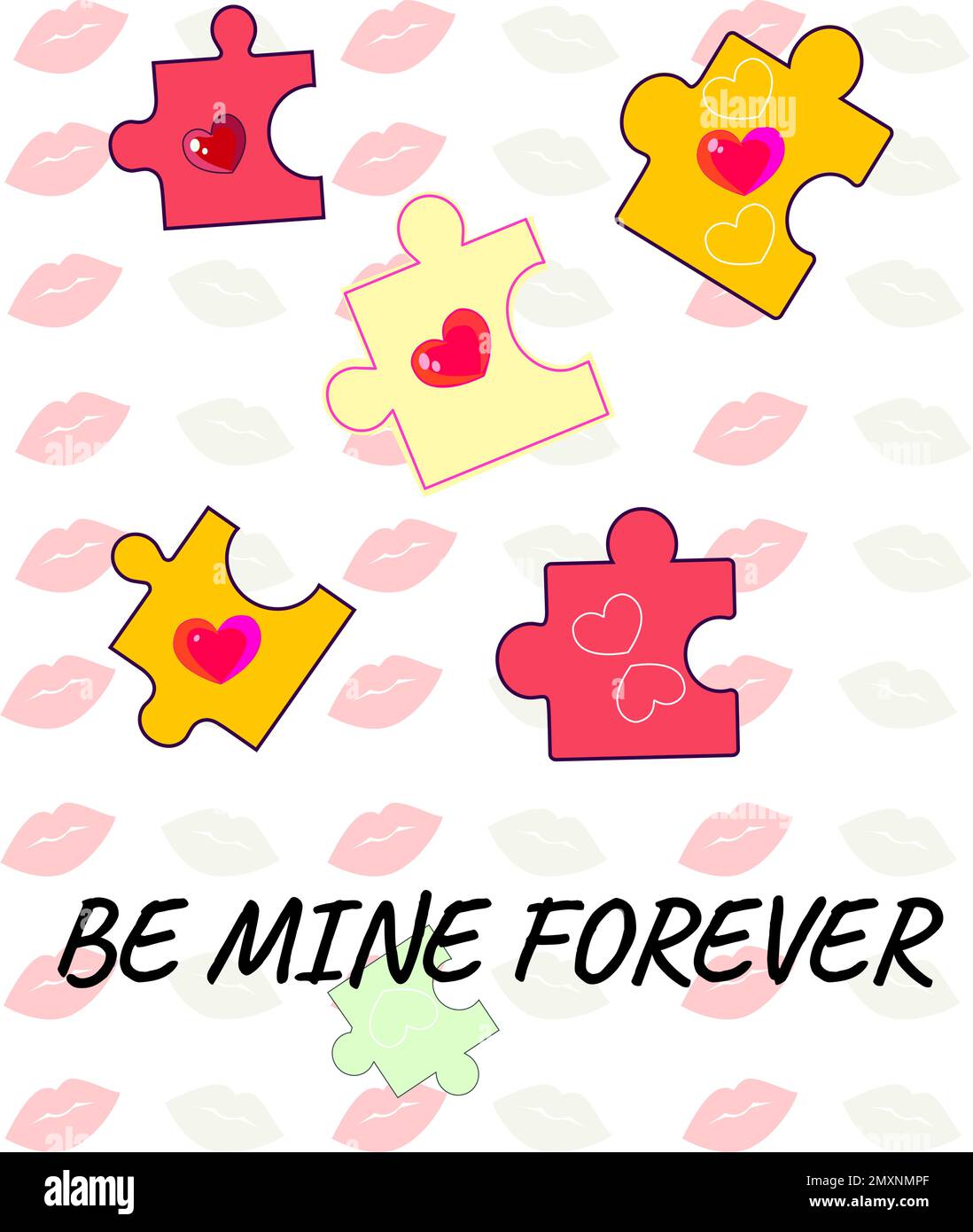 Be mine forever. Valentine's Day. Puzzle pieces. Vector illustration ...
