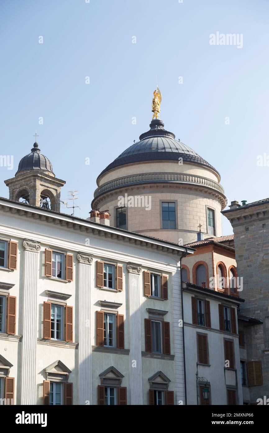 Italy, Bergamo, Piazza Vecchia, buildings in the square of the old town ...