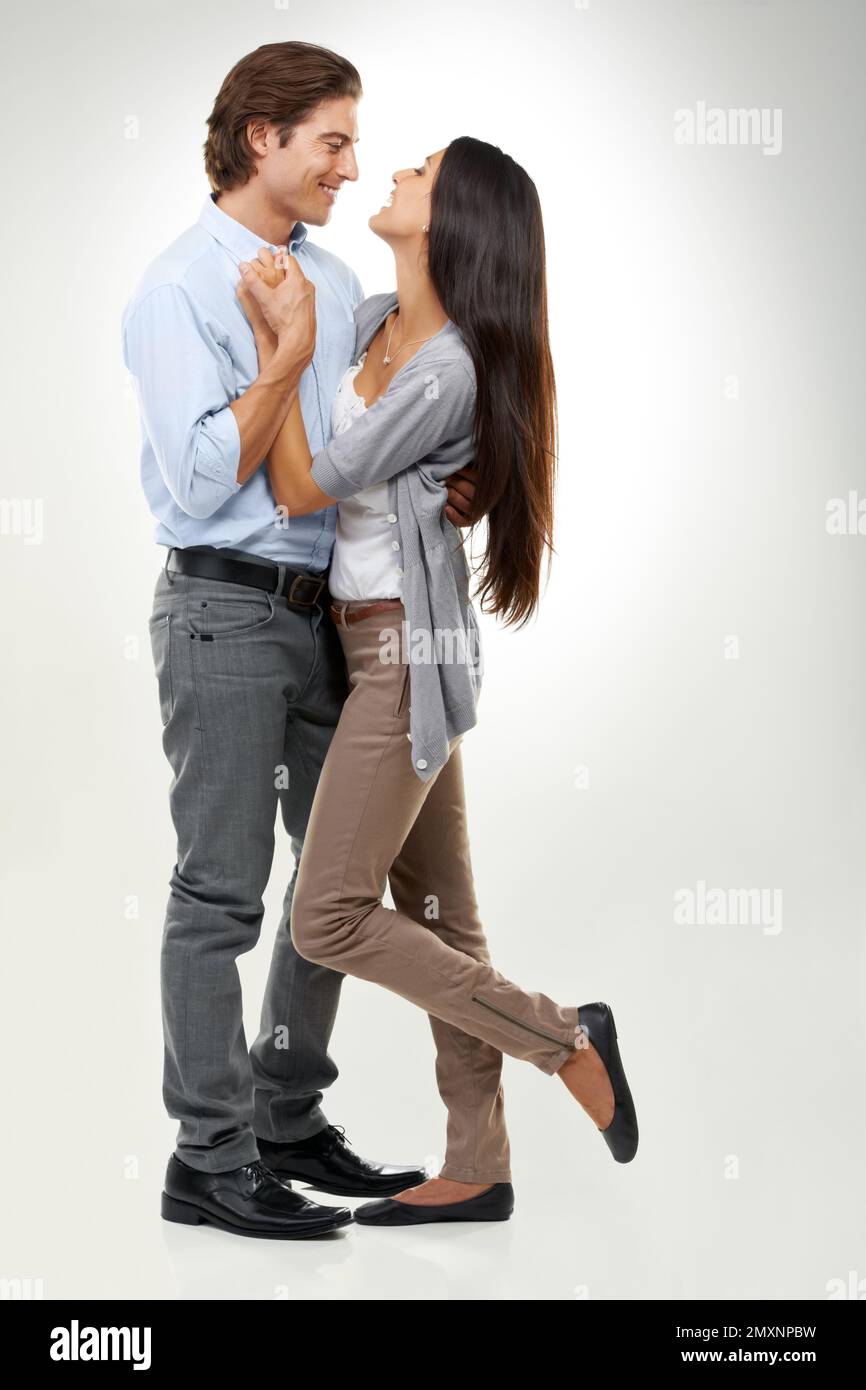 Couple, holding hands and hug for valentines day in relationship ...