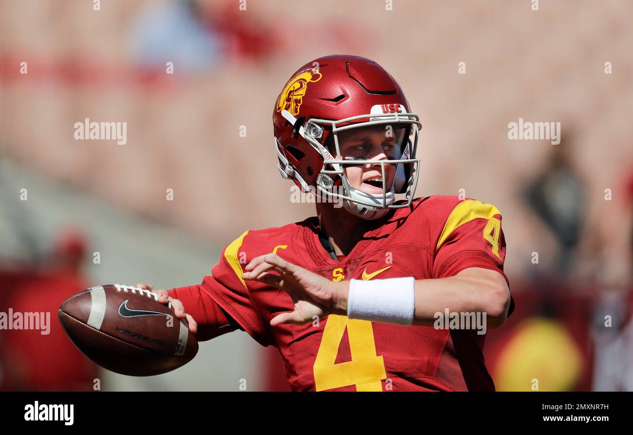 Southern California quarterback Max Browne throws a pass during warmups ...